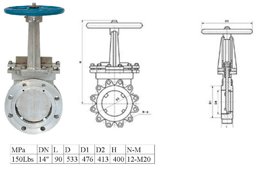 Stainless Steel 304 Knife Gate Valve 14" 150LBS ASME B16.34 0