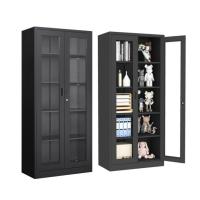 China Modern Style Steel and Wood Lockable File Cabinet with Adjustable Bookshelf Glass Display for Home or Office Use for sale