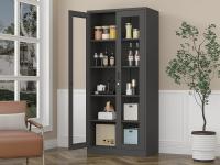 China Modern Style Steel and Wood Lockable File Cabinet with Adjustable Bookshelf Glass Display for Home or Office Use for sale