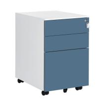 China White Blue Metal Rolling Vertical Pedestal File 39cm Wide 3-Drawer Steel Cabinet Lockable Office Mobile Home School Home Office for sale