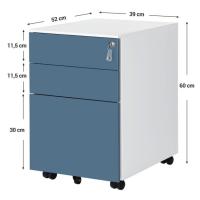 China White Blue Metal Rolling Vertical Pedestal File 39cm Wide 3-Drawer Steel Cabinet Lockable Office Mobile Home School Home Office for sale