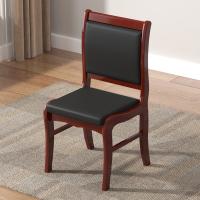 China Classic Solid Wood Meeting Guest Chair with Durable Black Leather Cushion Durable Office Visitor Chairs for Wood Office Chairs for sale
