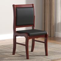 China Classic Solid Wood Meeting Guest Chair with Durable Black Leather Cushion Durable Office Visitor Chairs for Wood Office Chairs for sale