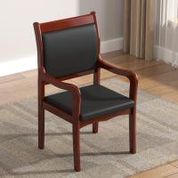 China Modern Black Leather Guest Chair Practical Wooden Conference Training Room Meeting Office Chairs for sale