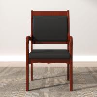 China Modern Black Leather Guest Chair Practical Wooden Conference Training Room Meeting Office Chairs for sale