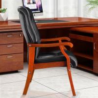 China Basics Conference Wooden Task Desk Armrests Meeting Chair with Black Faux Leather Padded High-Back Training Chair for Office for sale