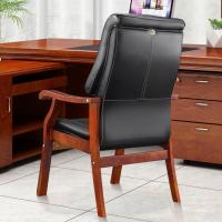 China Basics Conference Wooden Task Desk Armrests Meeting Chair with Black Faux Leather Padded High-Back Training Chair for Office for sale