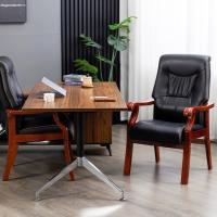 China Basics Conference Wooden Task Desk Armrests Meeting Chair with Black Faux Leather Padded High-Back Training Chair for Office for sale