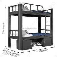China Modern Without Screws Black Metal Double Bunk Bed Frame Safety Rails Storage for Adult Hostels  Teenagers Bedroom for sale