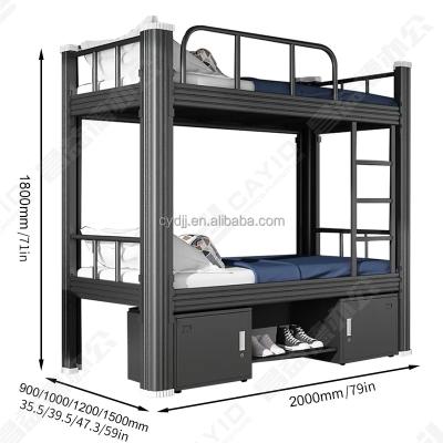 China Modern Without Screws Black Metal Double Bunk Bed Frame Safety Rails Storage for Adult Hostels  Teenagers Bedroom for sale
