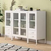 China Sideboard Cabinet Steel Foot Storage Tv Stand Storage Cabinets Modern Living Room White Glass Door Dining Sideboards for sale