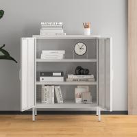 China 2-Door Metal Locker Style Accent Storage Cabinet Living Room Cabinets Reinforced Glass Doors Adjustable Shelving Home Furniture for sale