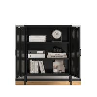 China Modern Black Mesh Door Metal Sideboard Cabinet Moisture-Proof Dining Room Side Table Storage Kitchen Living Room Home Furniture for sale