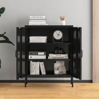China Modern Black Mesh Door Metal Sideboard Cabinet Moisture-Proof Dining Room Side Table Storage Kitchen Living Room Home Furniture for sale
