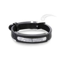 China Length 22cm Stainless Steel Leather Bracelet Meteorite Stone Bracelet Exquisite for sale