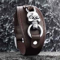 China Meteorite Genuine Leather Bracelet Stainless Steel Adjustable Size Length 19-22cm for sale