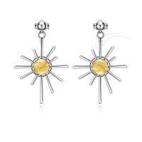 China Sun Shape Meteorite 925 Sterling Silver Jewelry Silver Dangling Earring 6mm Round for sale