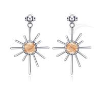 China Sun Shape Meteorite 925 Sterling Silver Jewelry Silver Dangling Earring 6mm Round for sale