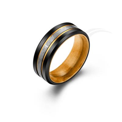 China Distinctive Mens Wedding Bands Meteorite Oak Wood Inside Shank Smooth for sale
