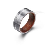 China Exquisite Tungsten Meteorite Rings Inlay Rose Wood  Unique Surface for sale