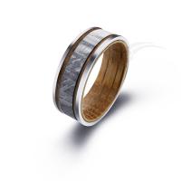 China 4mm Width Meteorite And Whiskey Barrel Ring Wood Inlay Meteorite Ring for sale