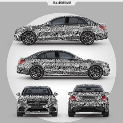 China Circles in black and white Cast Vinyl Wrap , Monomeric Waterproof Vinyl Wrap for sale