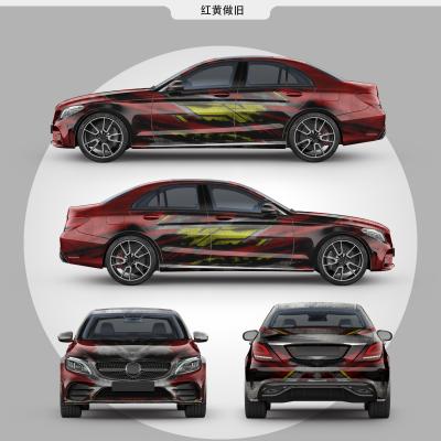 China Worn-out Grain in red and yellow Polymeric Automotive Film Wrap Matte Surface Printed for sale
