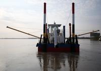 China Dredging Vessel Red Color Designed To Dig To A Depth Of Twelve Meters for sale