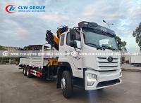 China FAW JK6 6x4 Crane Truck 320HP 25T Payload XCMG Folding Boom with Hydraulic Ramp for sale