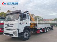 China FAW JK6 6x4 Crane Truck 320HP 25T Payload XCMG Folding Boom with Hydraulic Ramp for sale