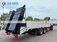 China FAW JK6 6x4 Crane Truck 320HP 25T Payload XCMG Folding Boom with Hydraulic Ramp for sale
