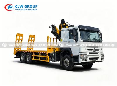 China Sinotruk HOWO 6x4 Flatbed Wrecker Truck 10 Ton Knuckle Boom Crane 25000kg GVW for sale