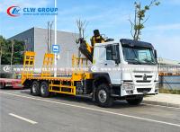 China Sinotruk HOWO 6x4 Flatbed Wrecker Truck 10 Ton Knuckle Boom Crane 25000kg GVW for sale