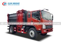 China FAW Jiefang Tiger VH 4x2 Side-Loading Garbage Truck with Offset Hopper and Bucket Lift for Narrow Street Access and Hydraulic Compaction for sale