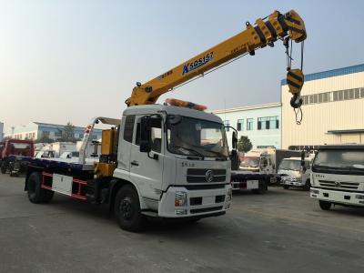 China Dongfeng 6 Ton Flatbed Wrecker Tow Truck with 6.3 Ton Telescopic Crane - 6000kg Towing Capacity for sale