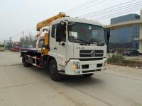 China Dongfeng 6 Ton Flatbed Wrecker Tow Truck with 6.3 Ton Telescopic Crane - 6000kg Towing Capacity for sale