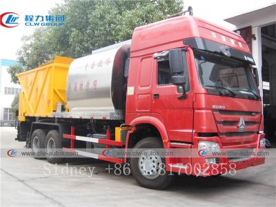 China HOWO 6x4 Stainless Steel Q304-2B Asphalt Paving Truck 8m3 Tank 12m3 Stone Hopper for sale