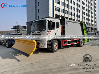 China Dongfeng 12000 Liters Garbage Compactor Truck with Snow Shovel 16000kg GVW for sale