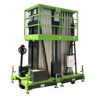 China Triple Mast Manual Punshing Mobile Aerial Work Platform 12m Lifting Table 300Kg Loading Capacity for sale