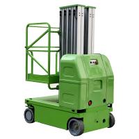 China Green 9m  Double Mast Self Propelled Vertical Lift With Hydraulic Turning Wheel for sale
