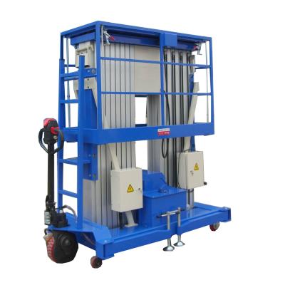 China 12 Meters Double Mast Mobile Aluminum Aerial Work Platform with 200Kg Loading Capacity and Motorized Device for sale