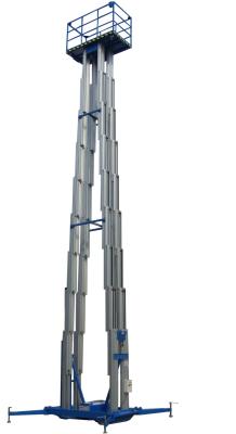 China 14M 300Kg Loading Capacity Motorized Aluminum Aerial Work Platform With Quadruple Mast for sale
