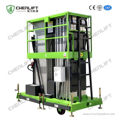 China Electrical Pulling Device Quadruple Mast Aerial Work Platform 300Kg Load And 12 Meters Lifting Height for sale