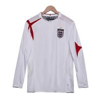 China England 2006 Retro Long Sleeve Home Fan Edition Jersey - Classic White with Navy Trim and Embroidered Three Lions Crest for sale