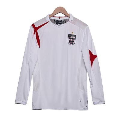 China England 2006 Retro Long Sleeve Home Fan Edition Jersey - Classic White with Navy Trim and Embroidered Three Lions Crest for sale