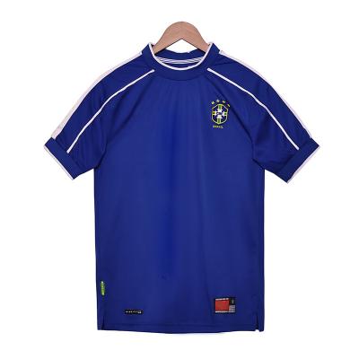 China Brazil Retro 1998 World Cup Away Football Jersey Classic Reproduction Blue White for sale