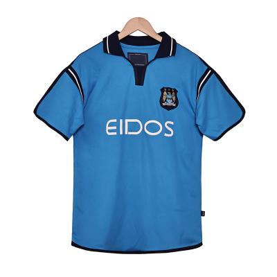 China 2001-2002 Manchester City Home Retro Football Jersey - Classic Sky Blue Design with White Accents, Available in XS-XXL Sizes for sale