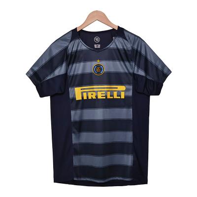 China Inter Milan 2004-2005 Second Away Retro Football Jersey - Authentic Black & Blue Stripes Replica for sale