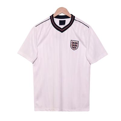 China England 1986 World Cup Retro Home Football Jersey - Classic White with Blue Trim, Customizable Team Uniform for sale