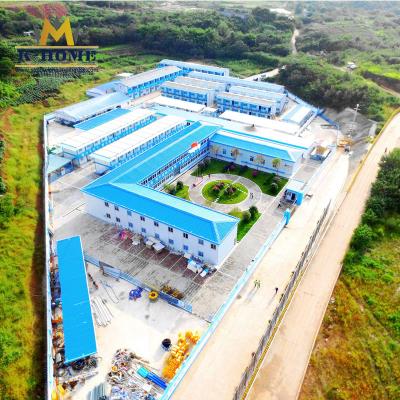 China Sandwich Panel Prefab Camp House 50mm Rock Wool Portable Dormitory Toilet 80 Workers for sale